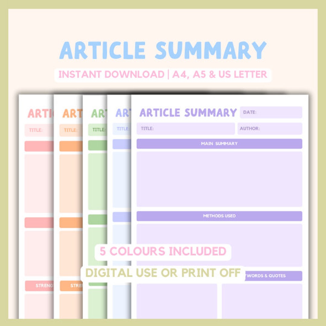 Article Summary Sheet, Literature Review, Digital College Note Taking ...