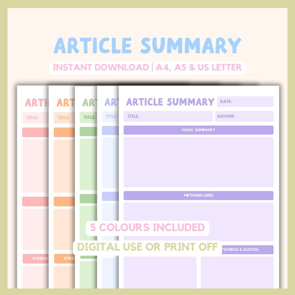 Article Summary Sheet, Literature Review, Digital College Note Taking ...