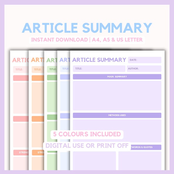 Article Summary Sheet, Literature Review, Digital College Note Taking ...
