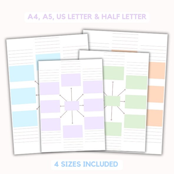 Mind Map Template Study Bundle, Printable Mindmap Planner, Student Note ...