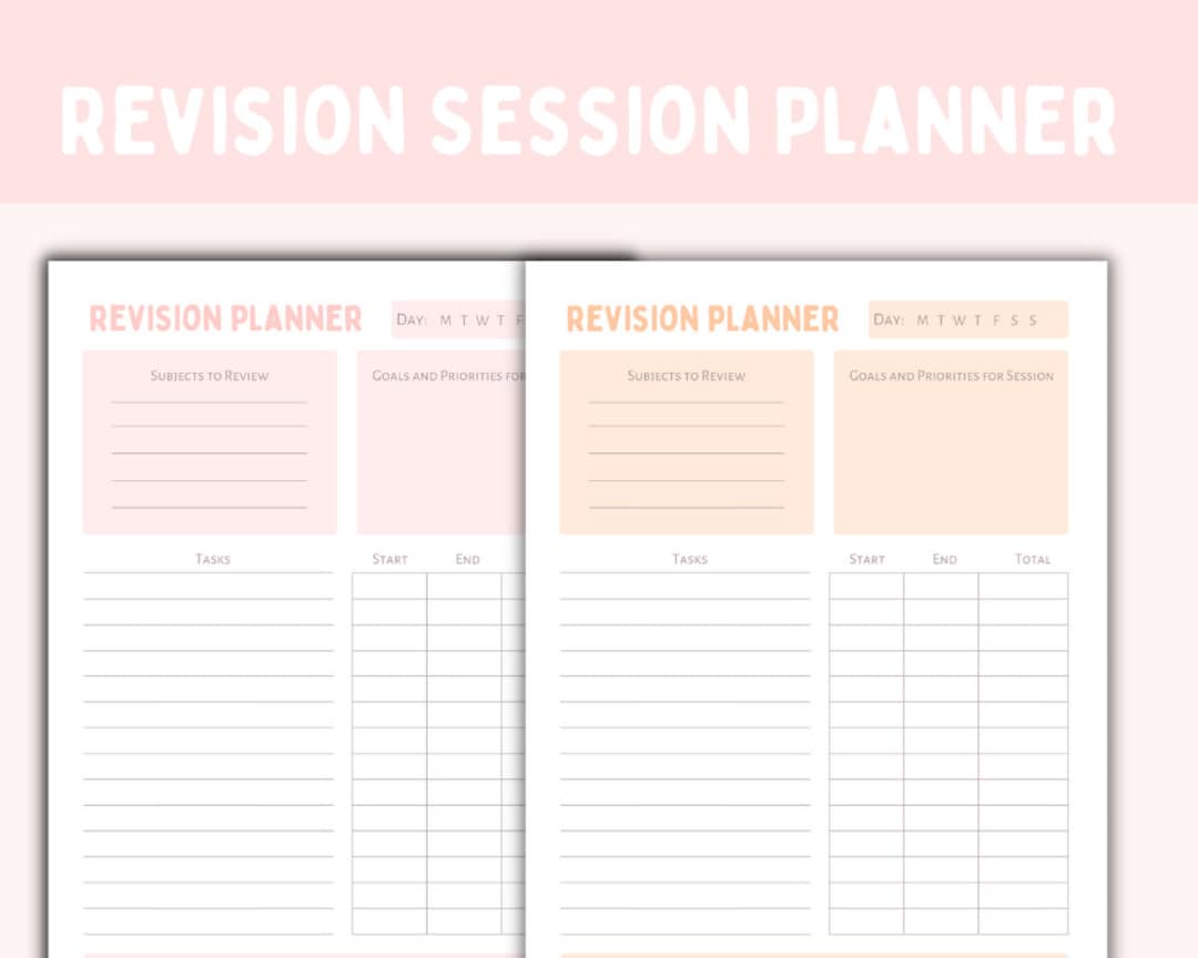 Revision Session Planner Timetable Printable Study Template Revision ...