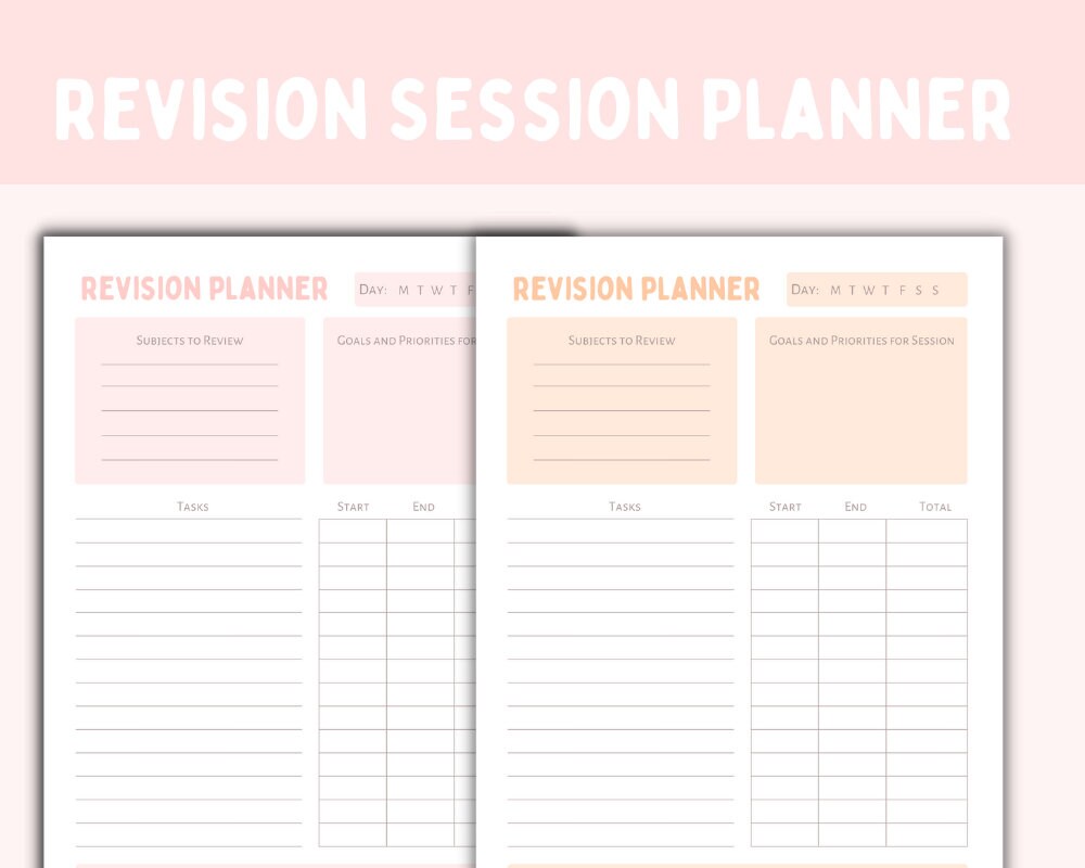 Revision Session Planner Timetable Printable Study Template Revision ...