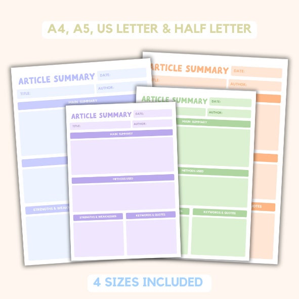 Article Summary Sheet, Literature Review, Digital College Note Taking ...