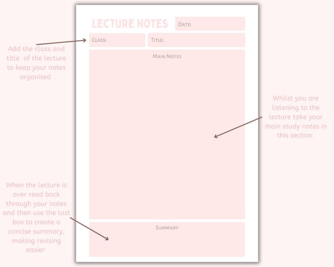 Study Lecture Notes Template Digital Revision Study Template Printable ...