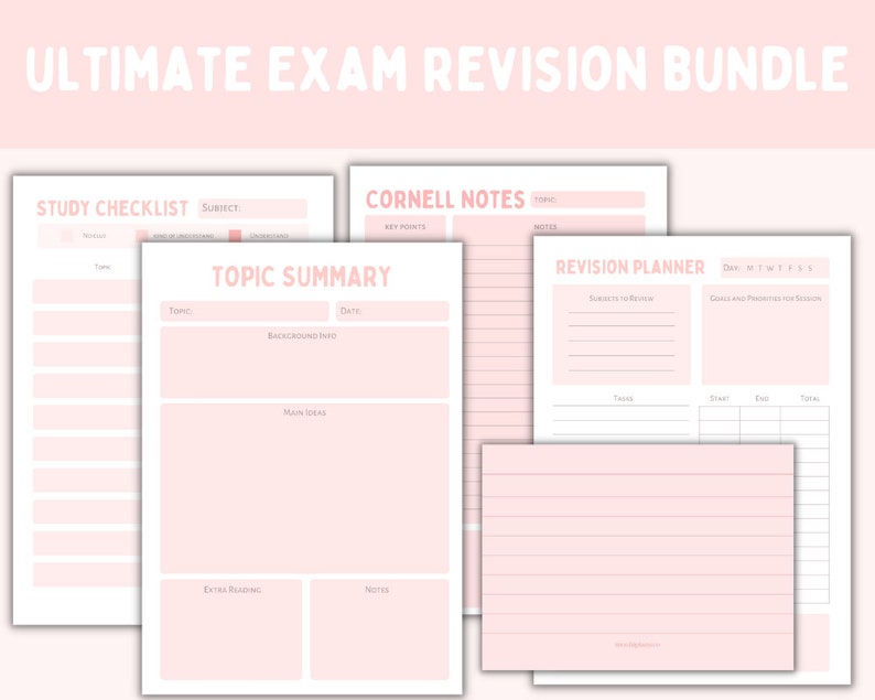 Exam Revision Printable Template Bundle Digital Study Resources ...