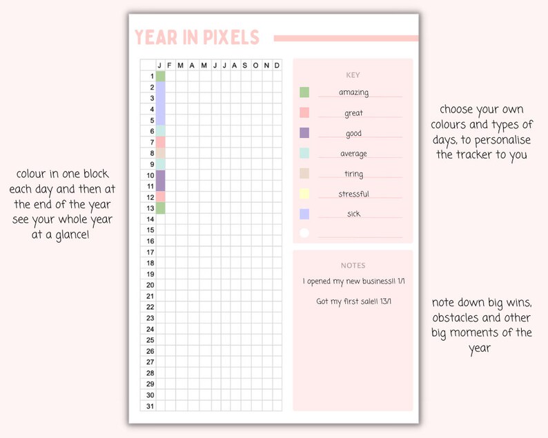 A Year in Pixels Printable Mood Tracker Template Digital Mood Tracker ...