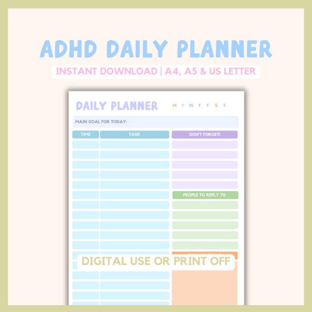 Adhd 2024 Digital Daily Planner Template, Neurodivergent, Printable ...