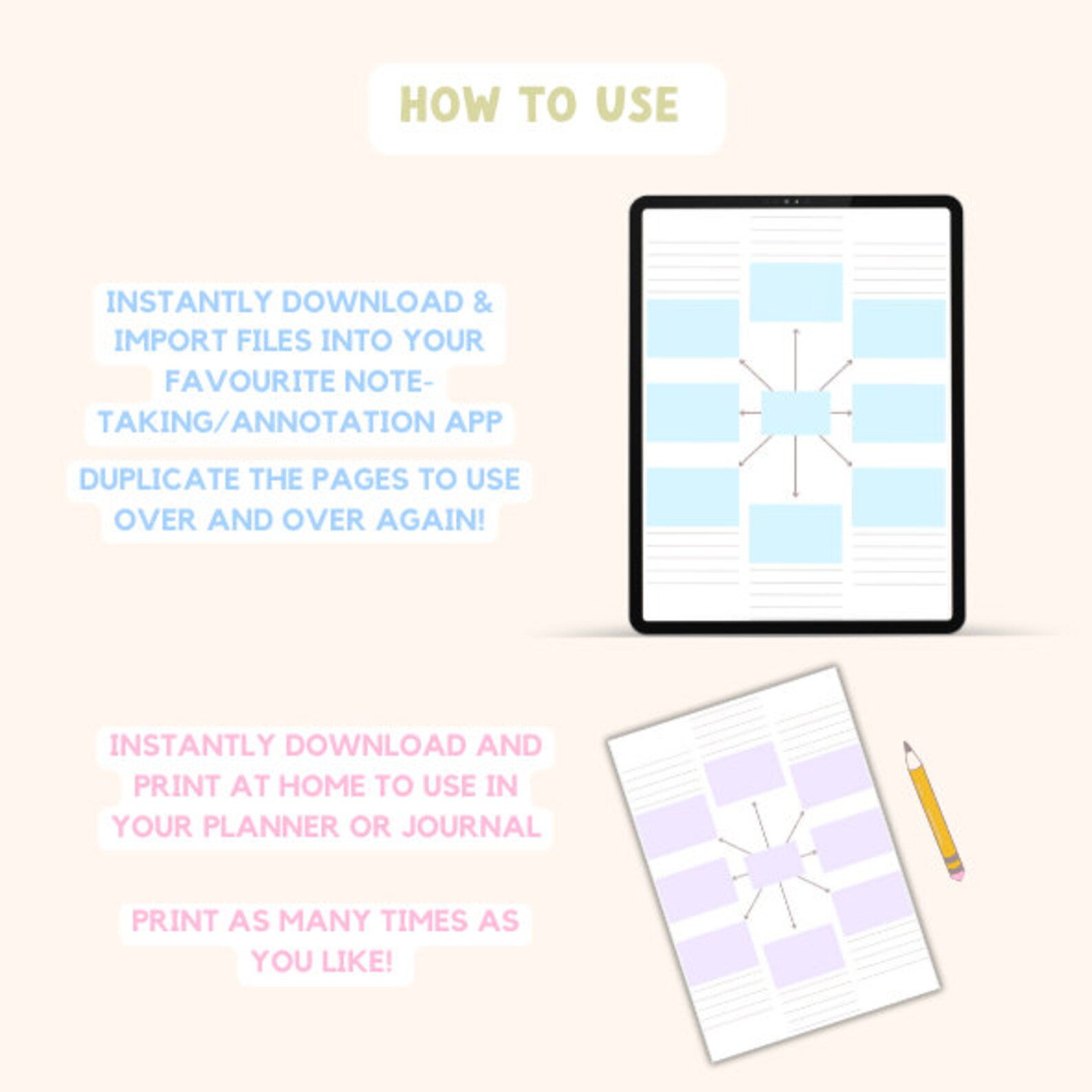 Mind Map Template Study Bundle, Printable Mindmap Planner, Student Note ...