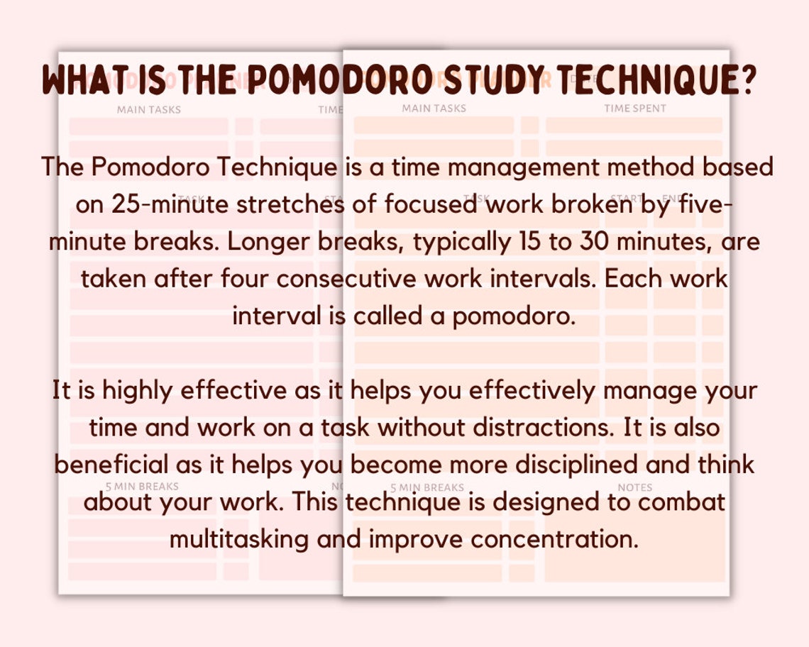 Pomodoro Planner Student Printable Pomodoro Tracker Study Technique ...