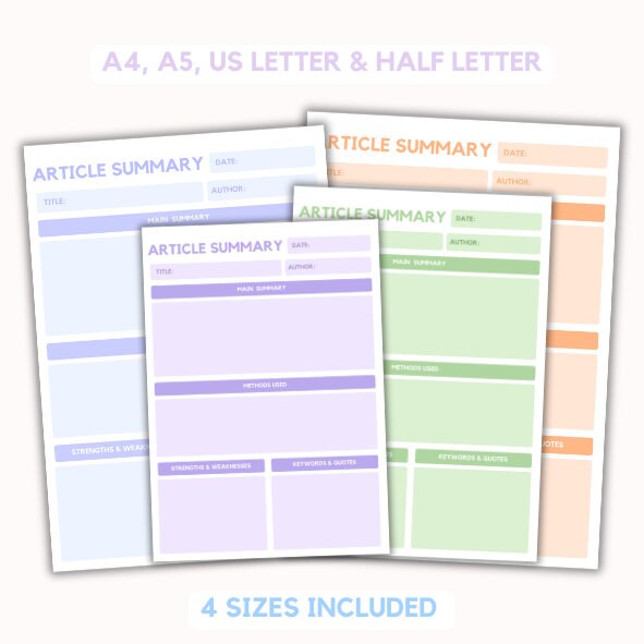 Article Summary Sheet, Literature Review, Digital College Note Taking ...
