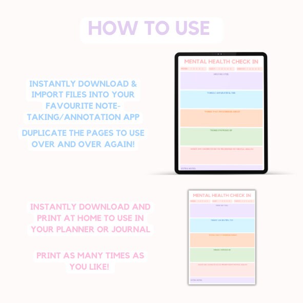 Mental Health Check in Worksheet Template, Daily Journal Prompts, Self ...