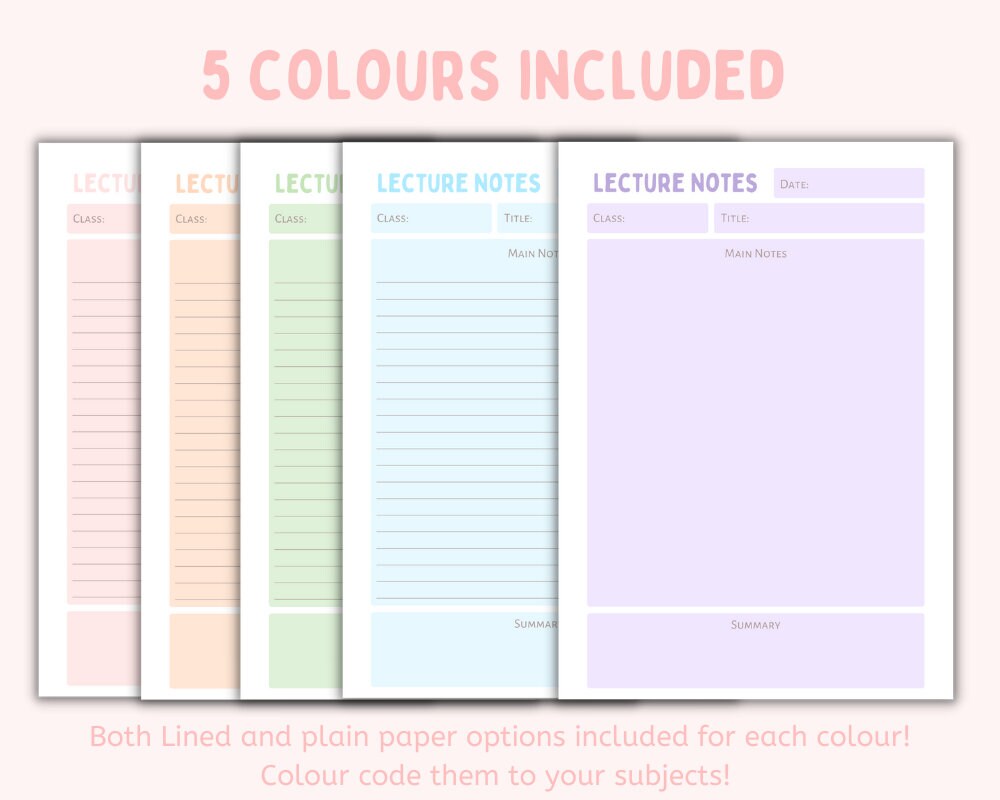 Study Lecture Notes Template Digital Revision Study Template Printable ...