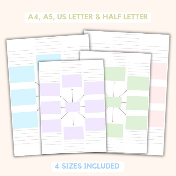 Mind Map Template Study Bundle, Printable Mindmap Planner, Student Note ...