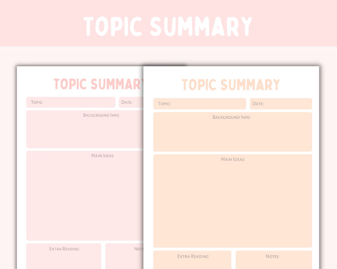 Topic Summary Revision Printable Study Template PDF Digital Study ...