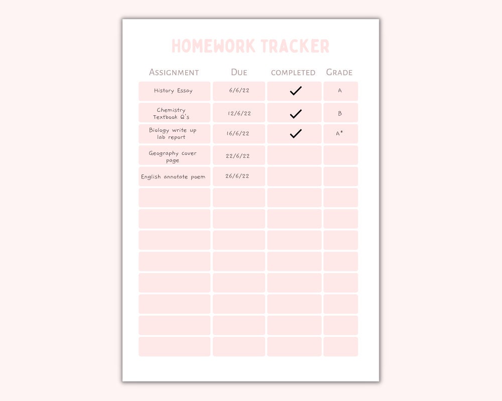 Homework Assignment Tracker Printable Digital Study Planner Goodnotes ...