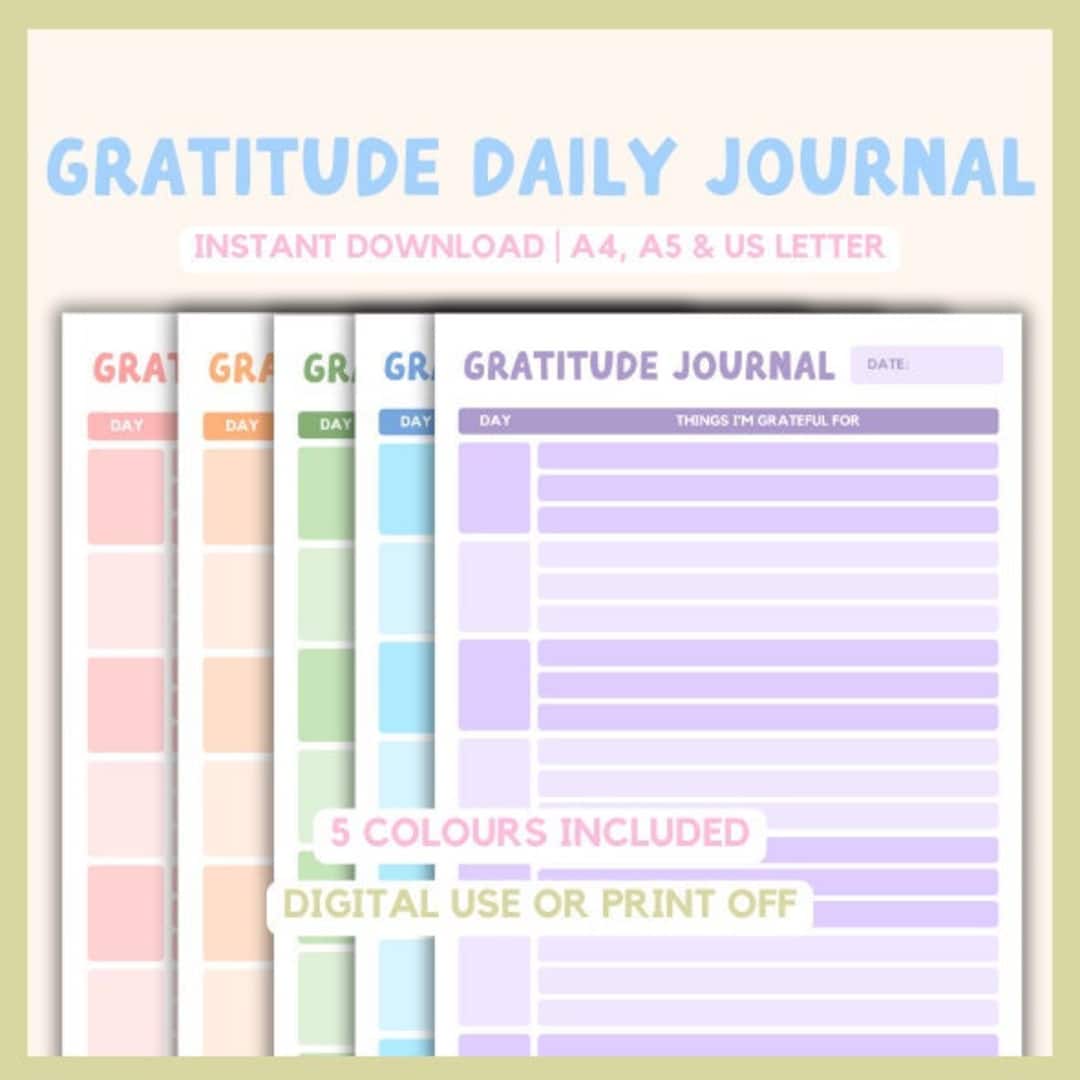 Daily Gratitude Journal Digital Template, Weekly Gratitude Log Planner ...