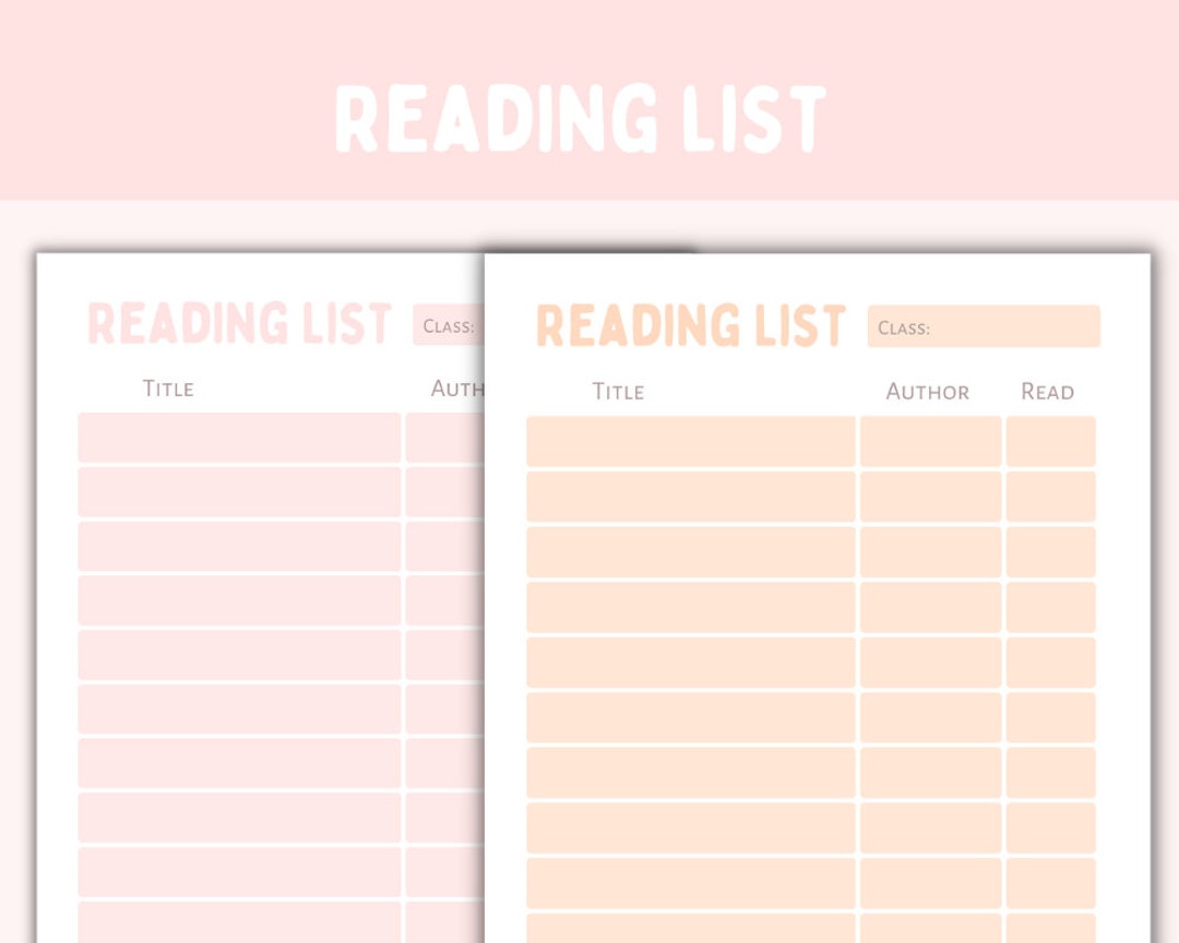 Student Reading List Tracker Digital Notes PDF Printable Instant ...