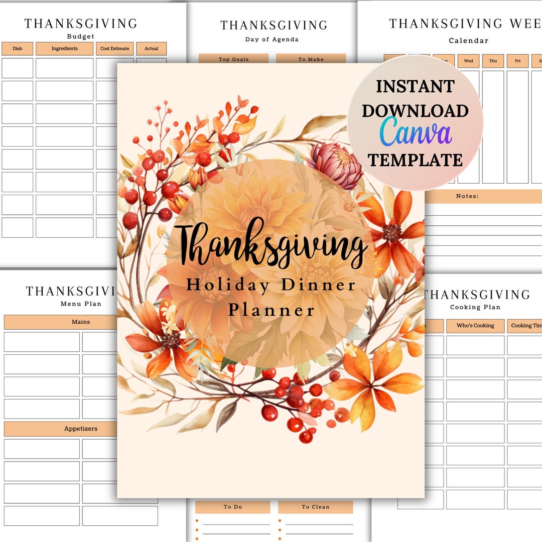 Thanksgiving Dinner Planner Template, Thanksgiving Meal Planner ...