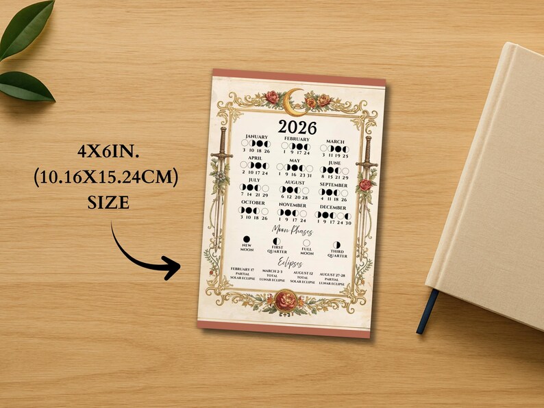 Medieval Sword Moon Calendar 2026 | Vintage Style Lunar Phases Planner ...