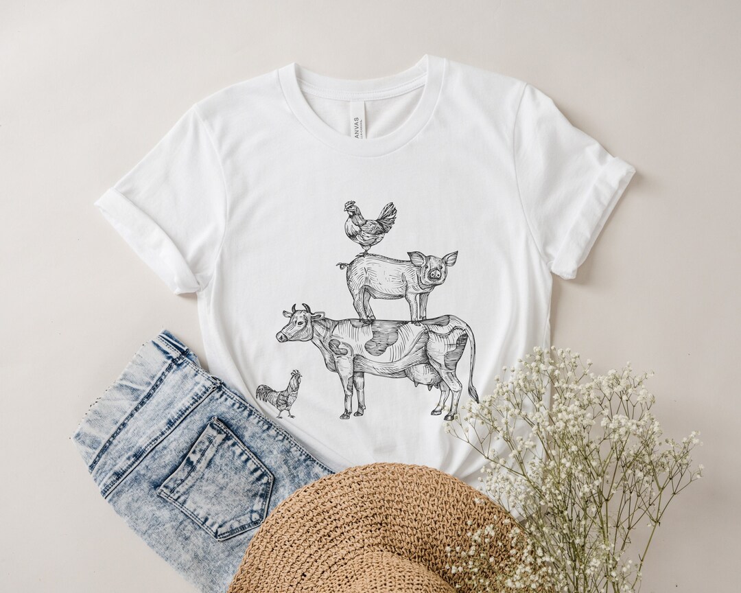Farm Shirt, Farm Fresh T-shirt, Cow Pig Chicken Stack, Farmhouse Style ...