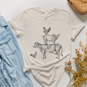 Farm Shirt, Farm Fresh T-shirt, Cow Pig Chicken Stack, Farmhouse Style ...