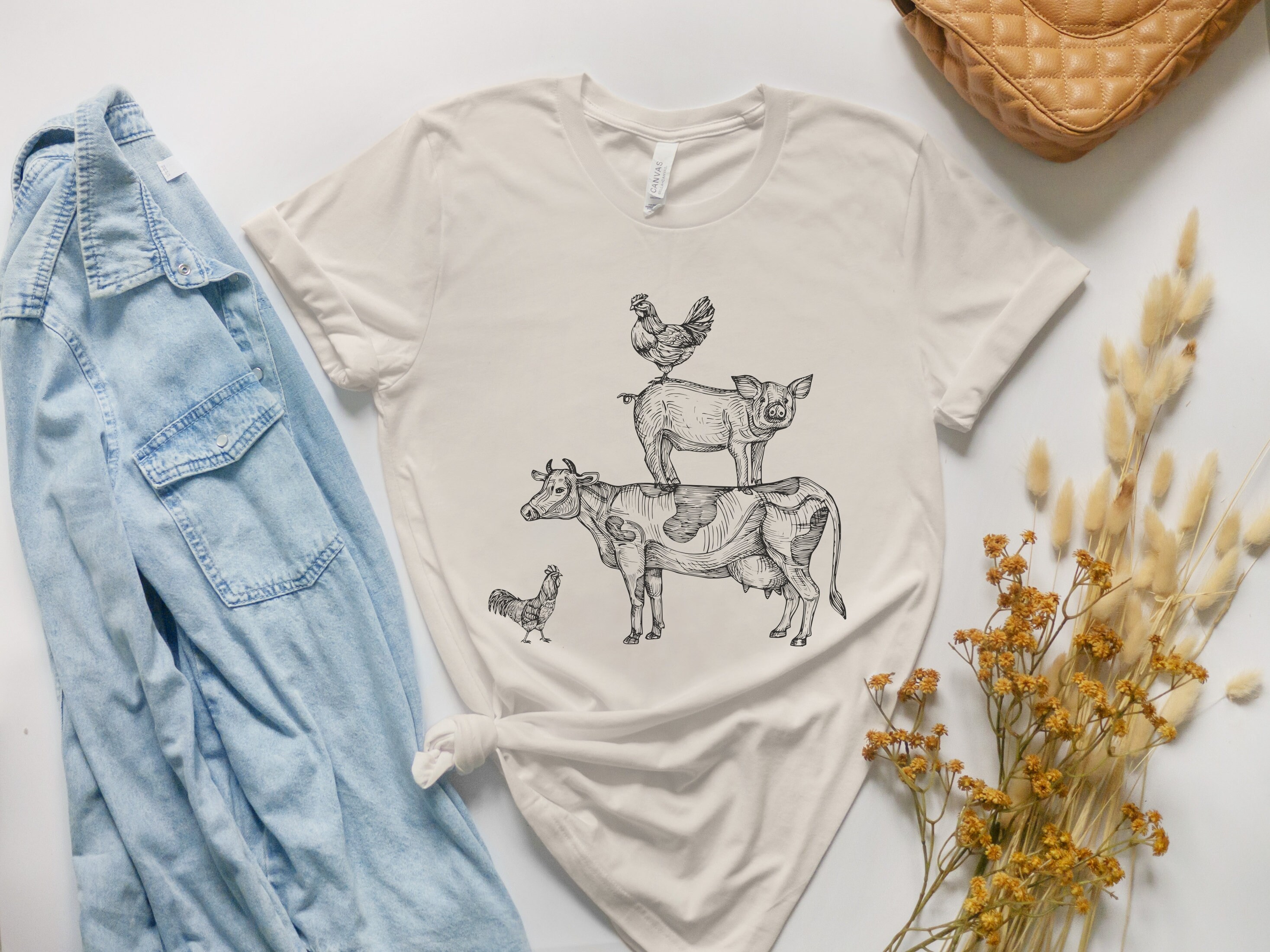 Farm Shirt, Farm Fresh T-shirt, Cow Pig Chicken Stack, Farmhouse Style ...
