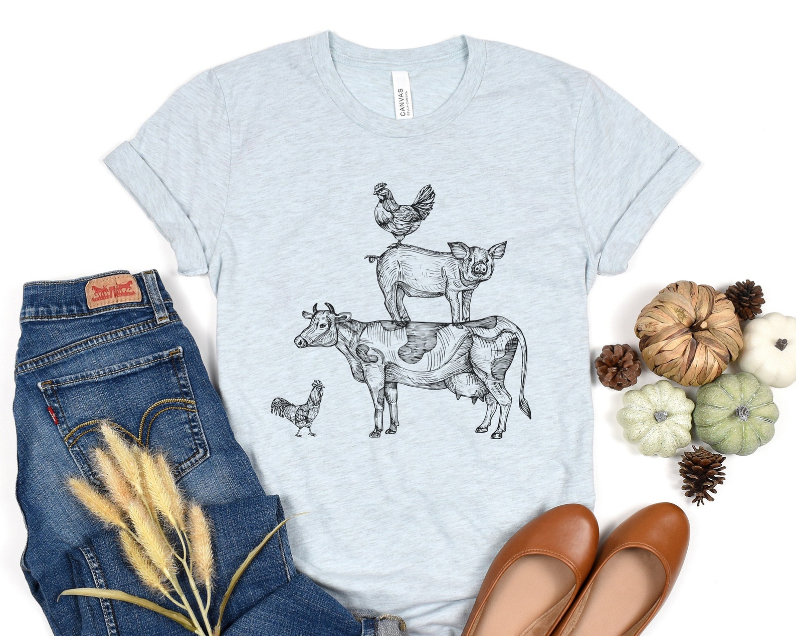 Farm Shirt, Farm Fresh T-shirt, Cow Pig Chicken Stack, Farmhouse Style ...