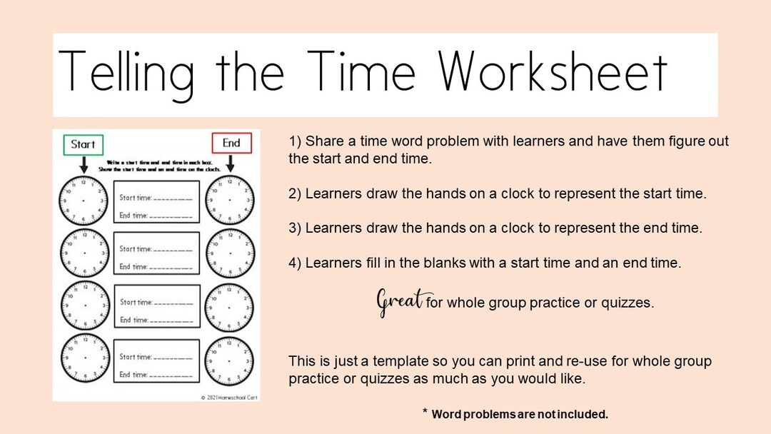 Telling the Time (start and End Time) Blank Templates - Etsy