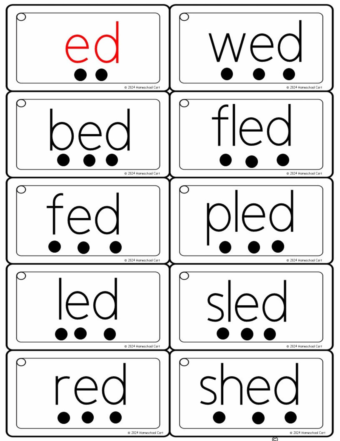 Short Vowel E Word Families Set (dots and Without Dots SET) - Etsy