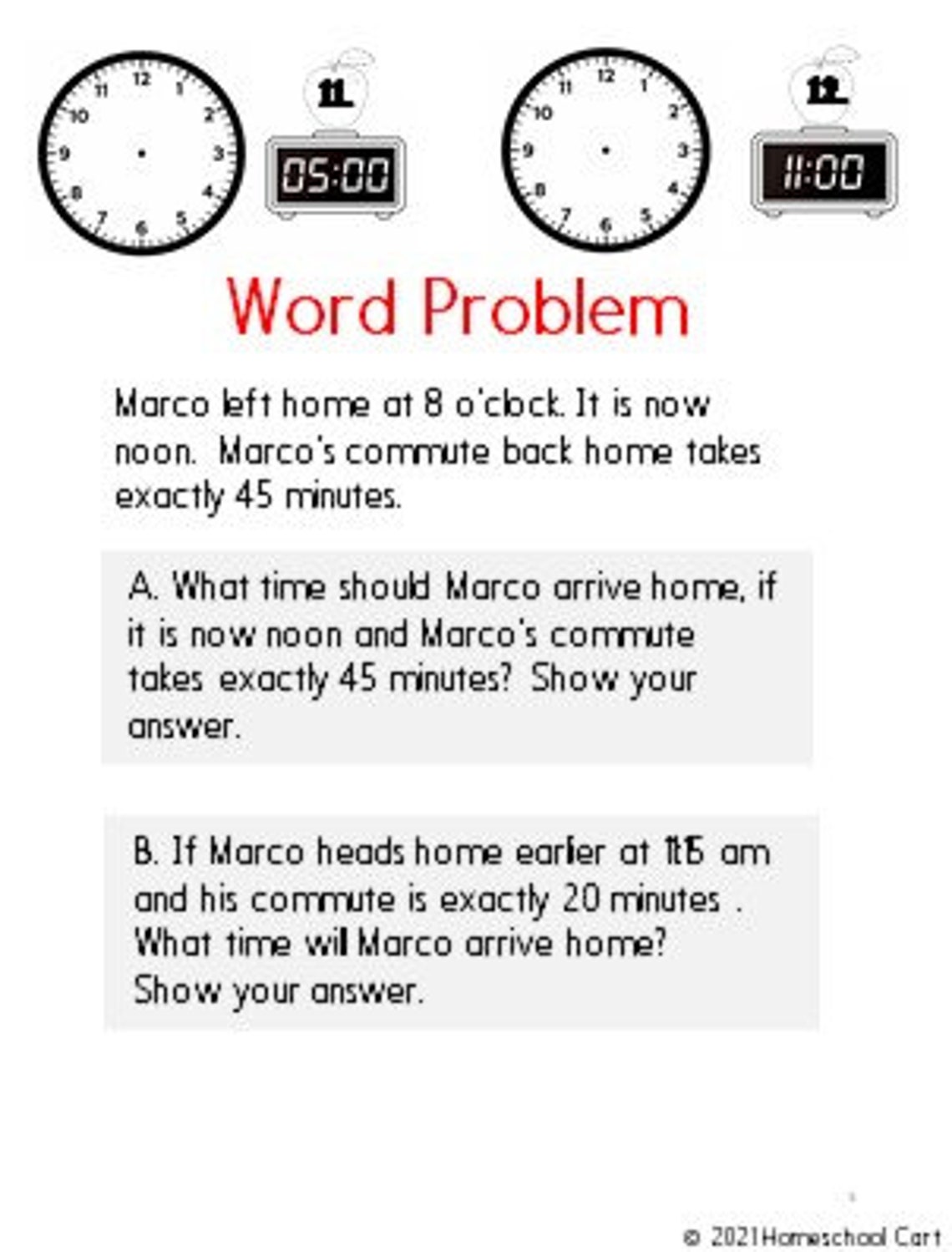 Telling the Time Worksheets (word Problems, Digital and Analog Clocks ...