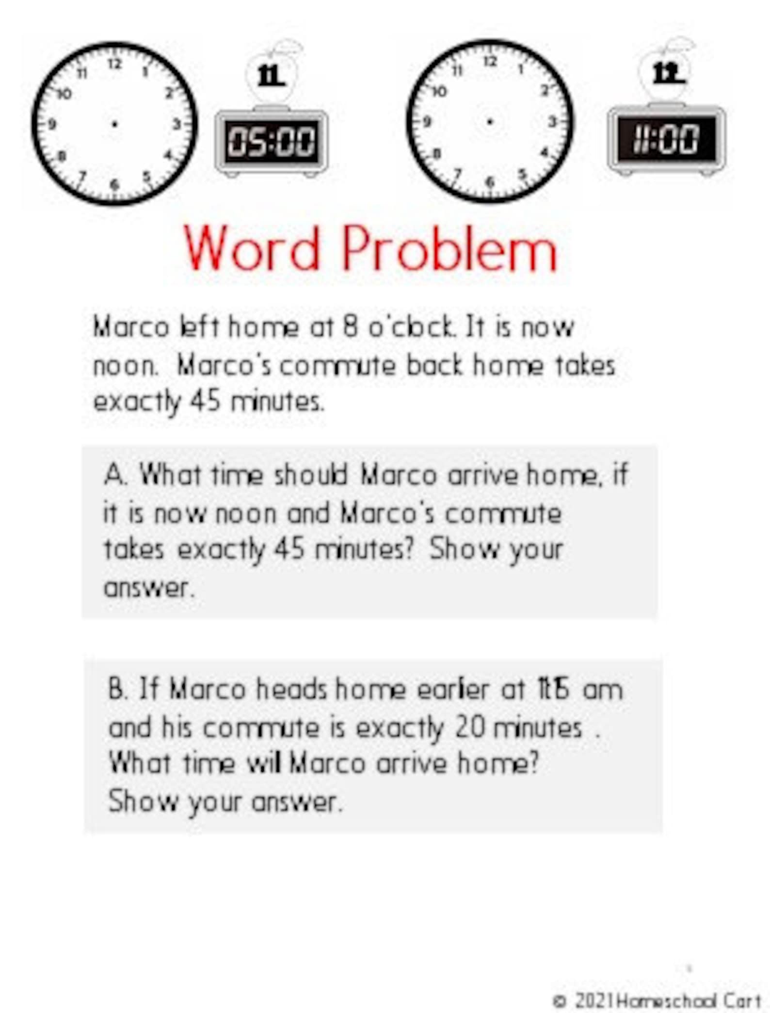 Telling the Time Worksheets (word Problems, Digital and Analog Clocks ...