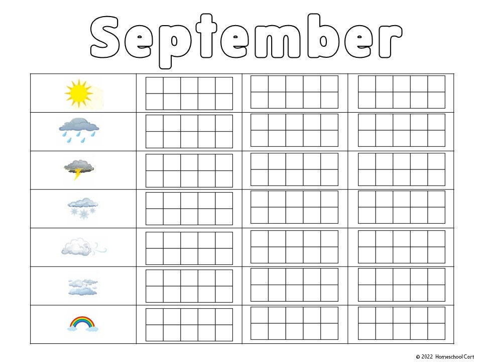 Daily Weather Ten Frame Calendar Tracker (for ALL 12 Months) - Etsy
