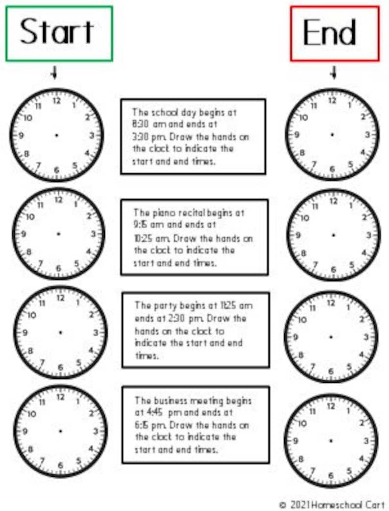 Telling the Time 2 Word Problem Worksheets With Start and End Times - Etsy