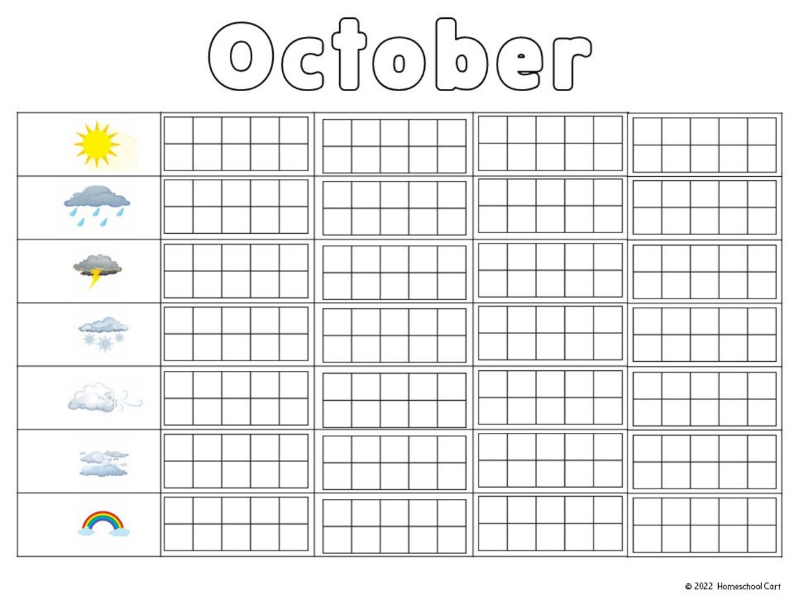 Daily Weather Ten Frame Calendar Tracker (for ALL 12 Months) - Etsy