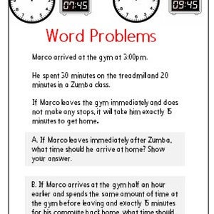 Telling the Time Worksheets (word Problems, Digital and Analog Clocks ...