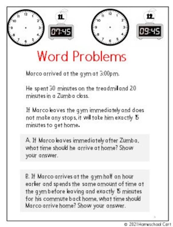 Telling Time Word Problems Worksheet Lucky To Learn Math Lesson 5.16