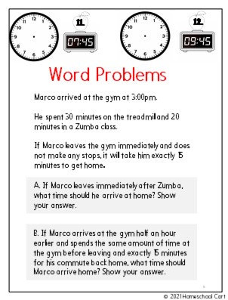 Telling the Time Worksheets (word Problems, Digital and Analog Clocks ...