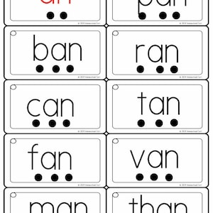 Short Vowel A Word Families Set Reading and Blending Flashcards (dots ...