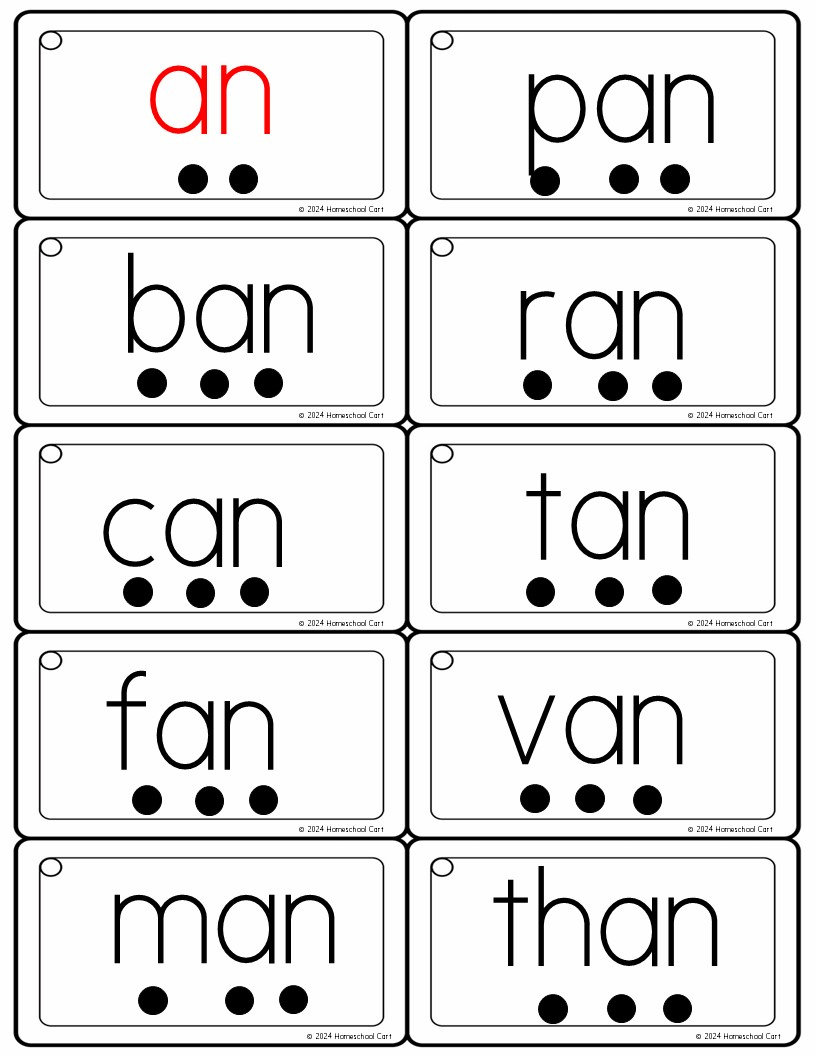 Short Vowel A Word Families Set Reading and Blending Flashcards (dots ...