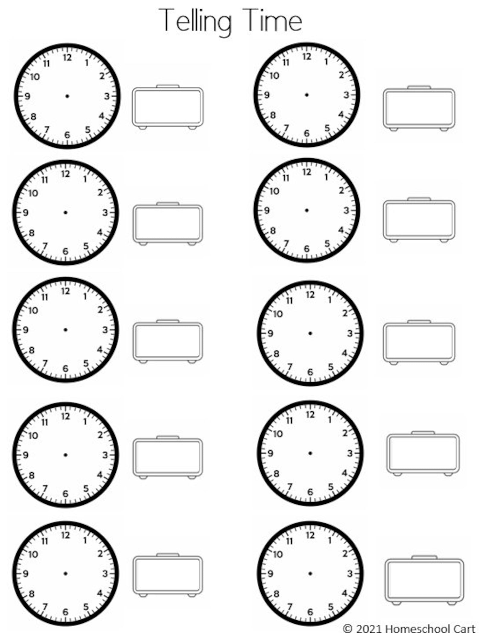 Telling the Time Blank Clocks Worksheet Template - Etsy