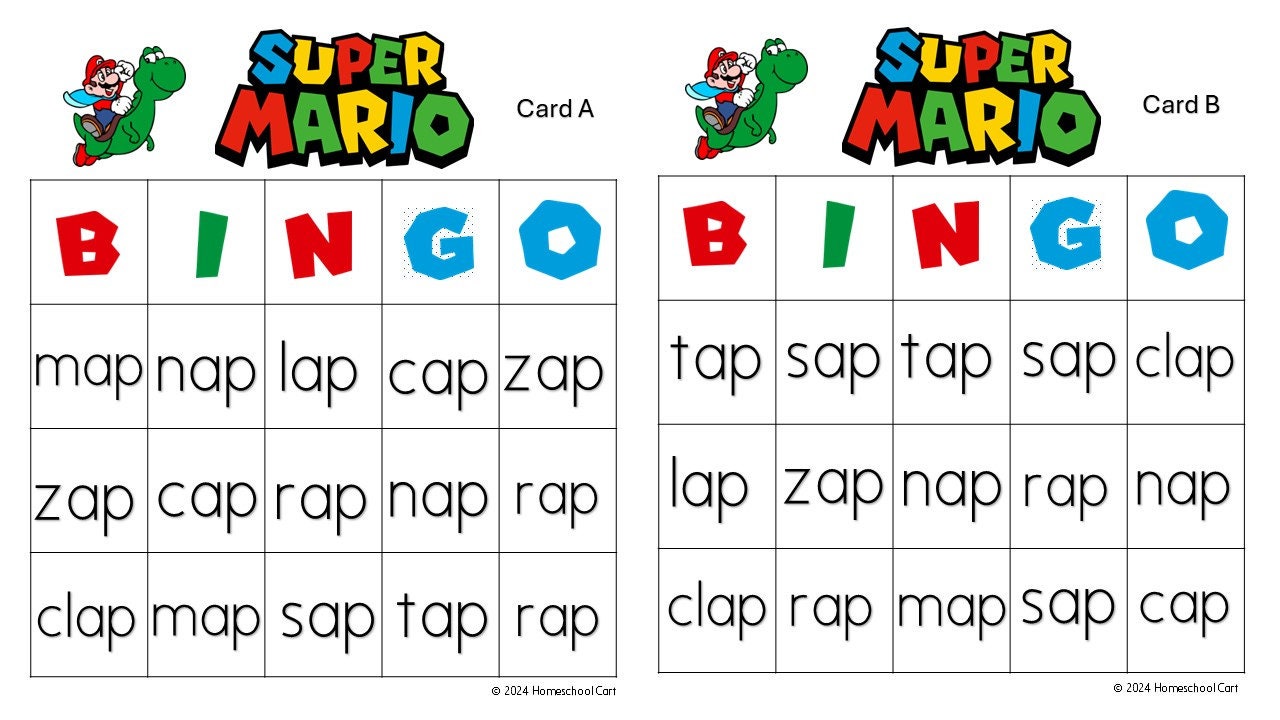 Super Mario Super Mario Short Vowel A Sound Bingo Game Printable ...
