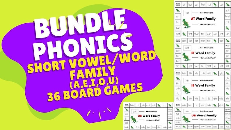 36 Phonics Short Vowel Word Family Game Boards BUNDLE (DIGITAL) - Etsy