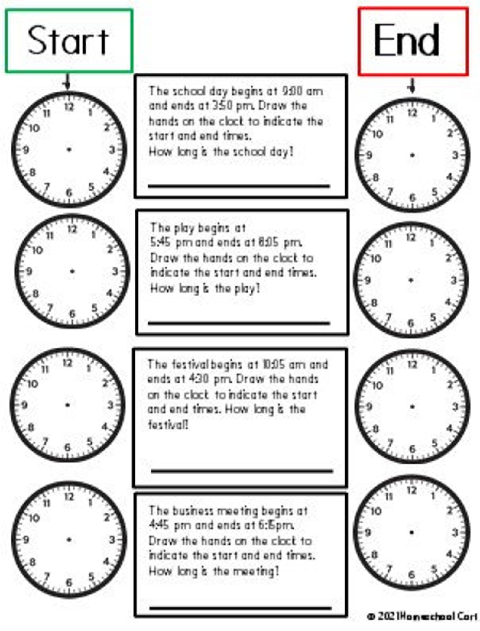 Telling the Time 2 Word Problem Worksheets With Start and End Times - Etsy