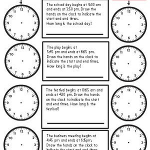 Telling the Time 2 Word Problem Worksheets With Start and End Times - Etsy
