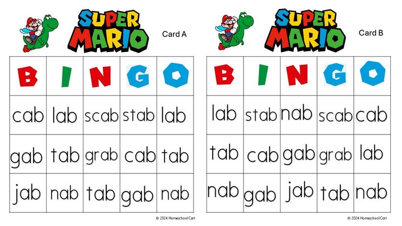 Super Mario Super Mario Short Vowel A Sound Bingo Game Printable ...