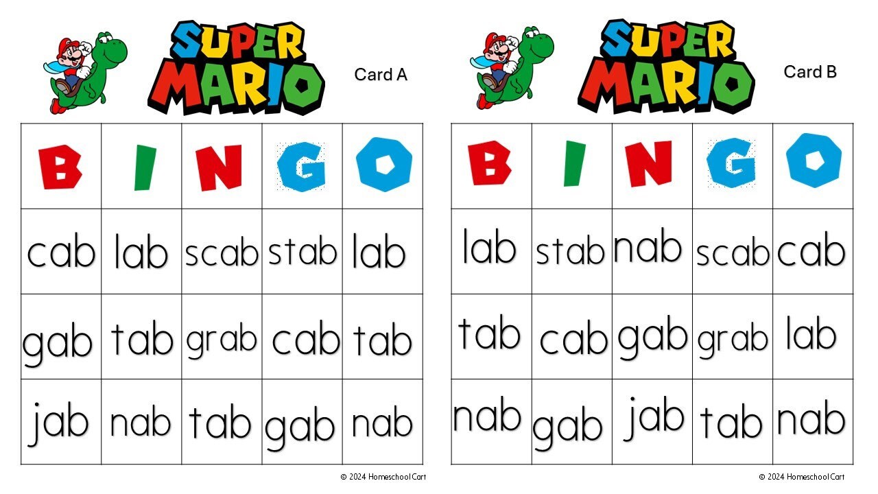 Super Mario Super Mario Short Vowel A Sound Bingo Game Printable ...