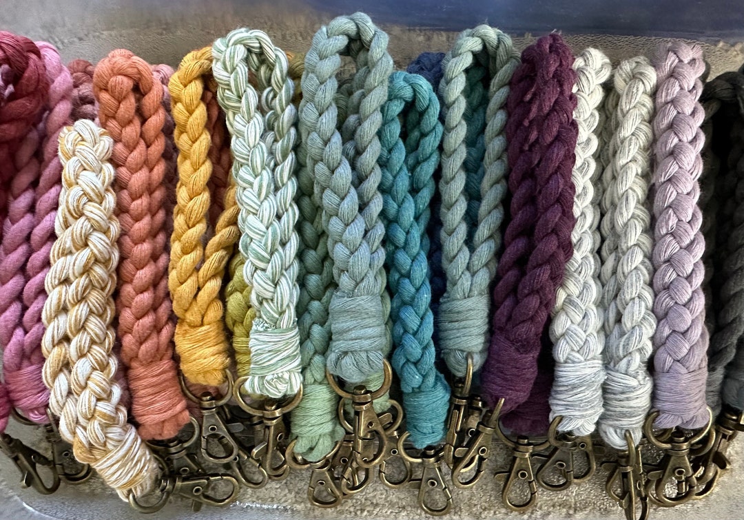 Handmade Macrame Wristlet: Organic Cotton Key Fob With Brass Clip - Etsy