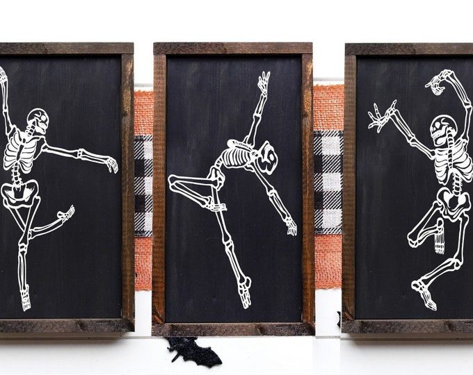 Dancing Skeletons Wood Sign Halloween Decor Halloween Signs Spooky ...