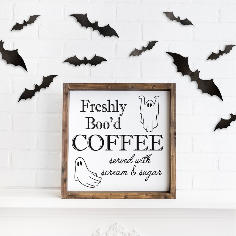 Freshly Boo'd Coffee - Halloween Coffee Bar Decor - Tiered Tray - Wood ...
