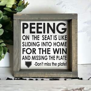 Peeing on the Seat - Sliding to Home - Baseball Sign - Wood Sign ...